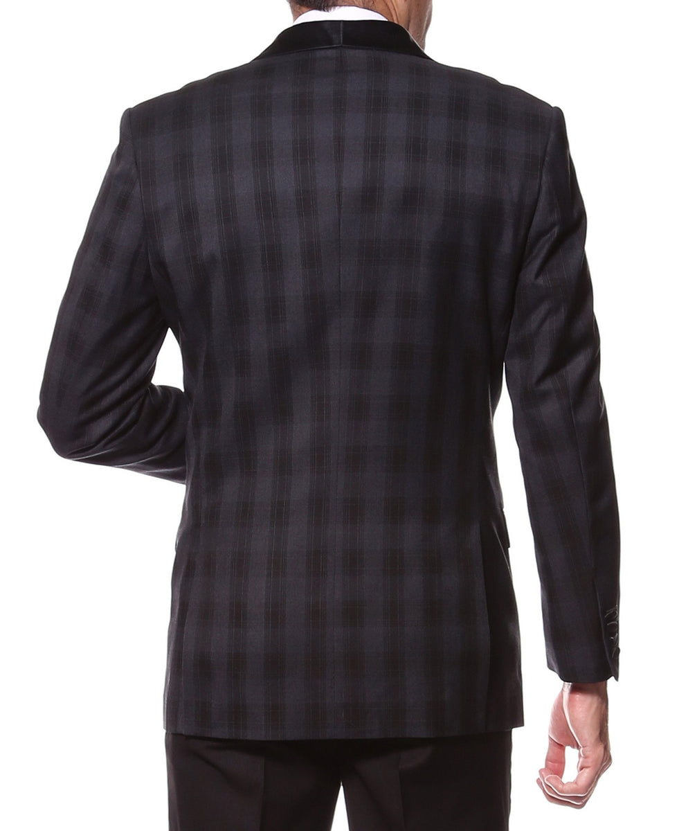 Ferrecci Astor Black Plaid Slim Shawl Tuxedo Blazer – On Time Fashions ...