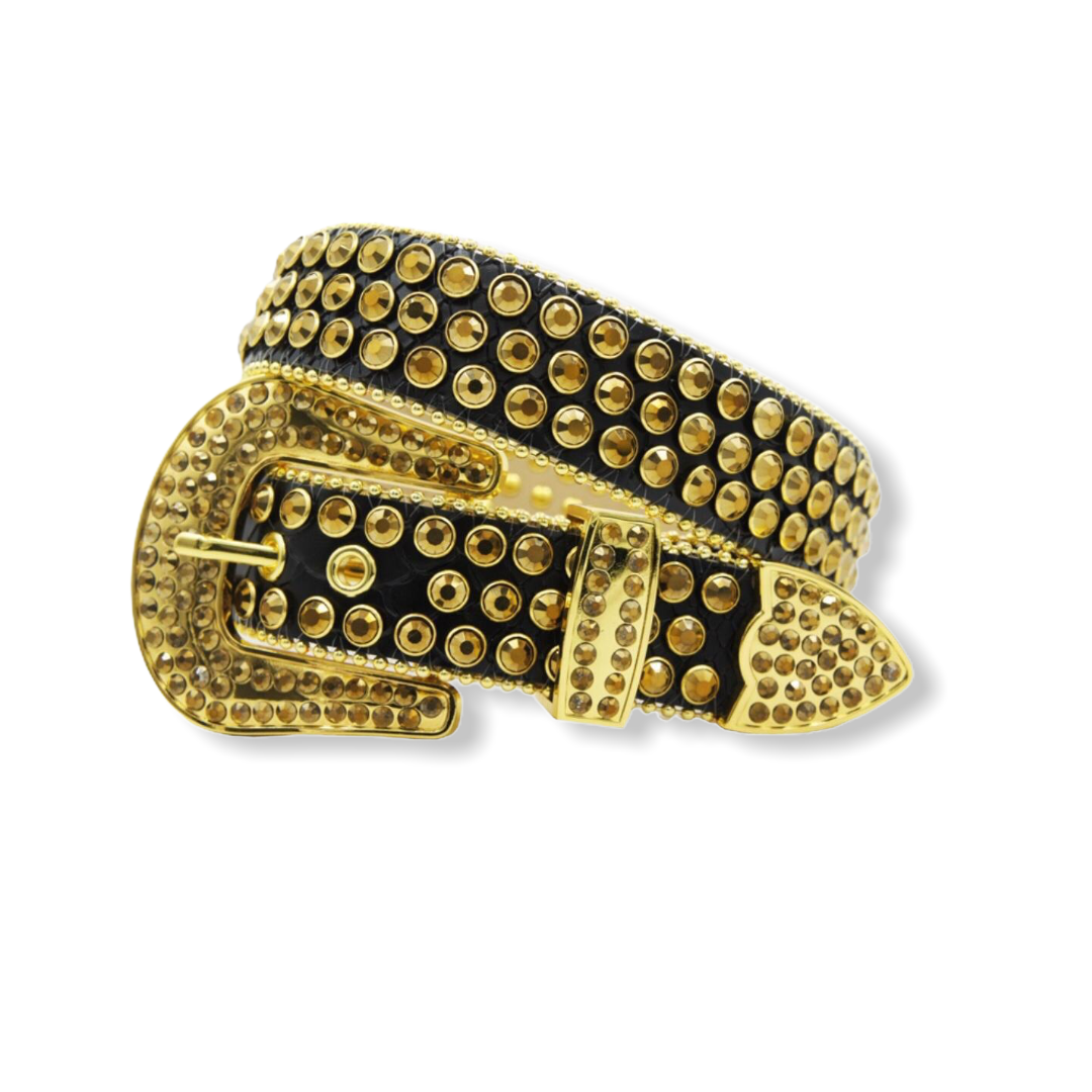 DNA Premium Studded Rhinestone Belt Black/Gold – On Time Fashions Savannah